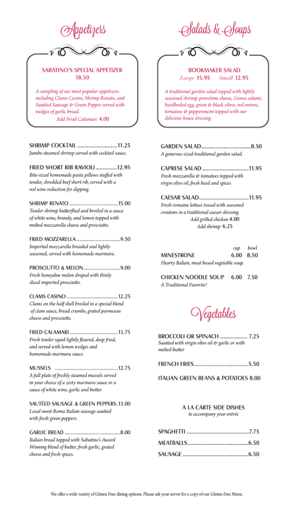Main Menu - Sabatino's